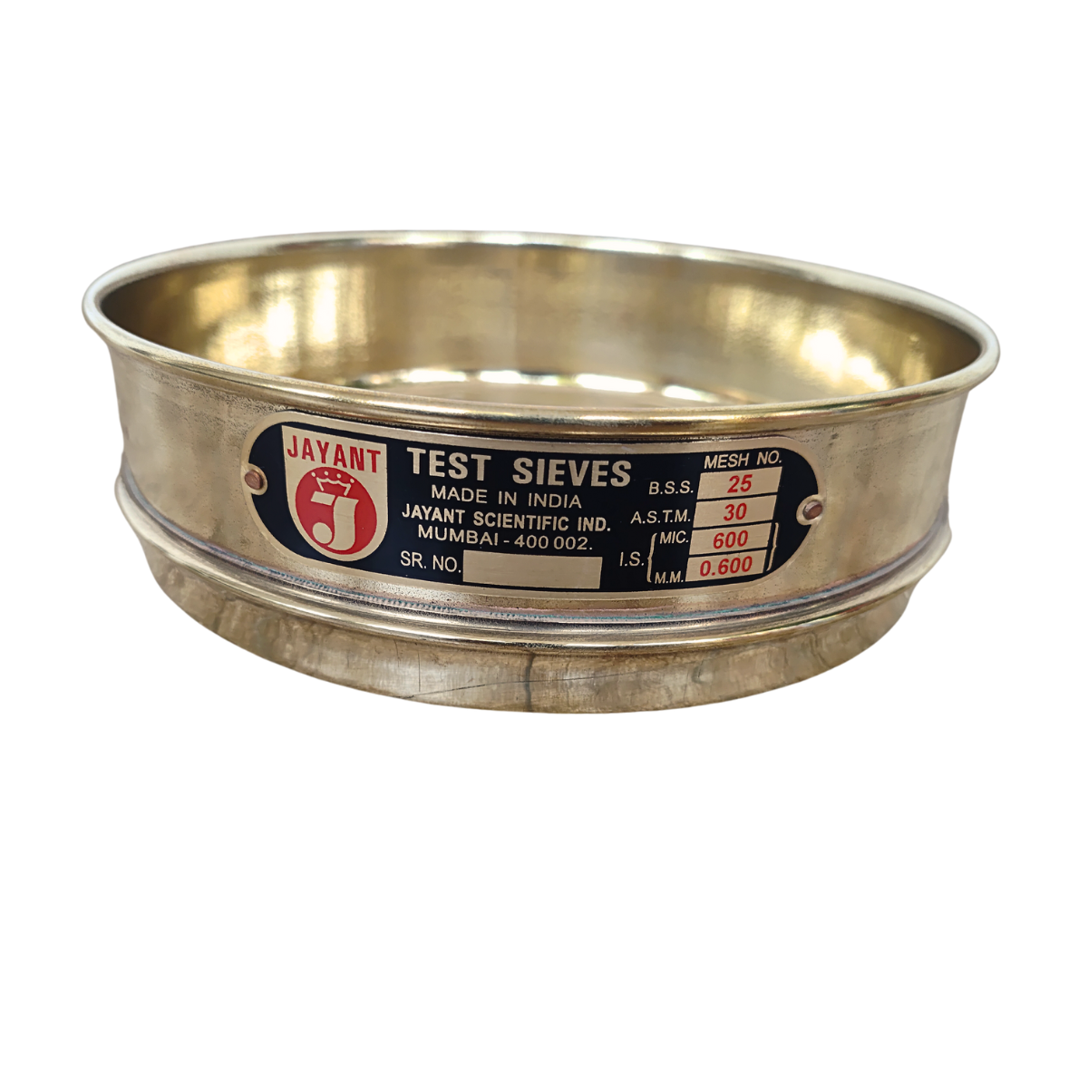 Jayant Test Sieve 200 mm Diameter BBS - 25 and ASTM - 30, 600 micron P ...
